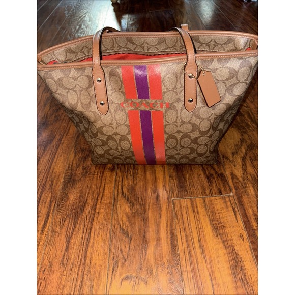 Coach | Bags | Coach F3845 Signature Varsity Stripe City Zip Tote Bag ...